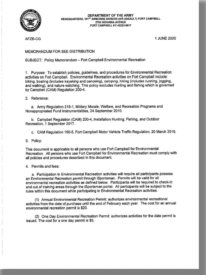 CAM Regulations - Fort Campbell - iSportsman