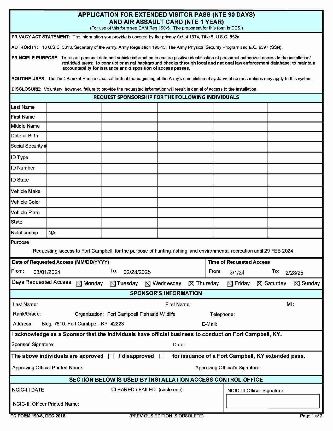 Forms - Fort Campbell - iSportsman